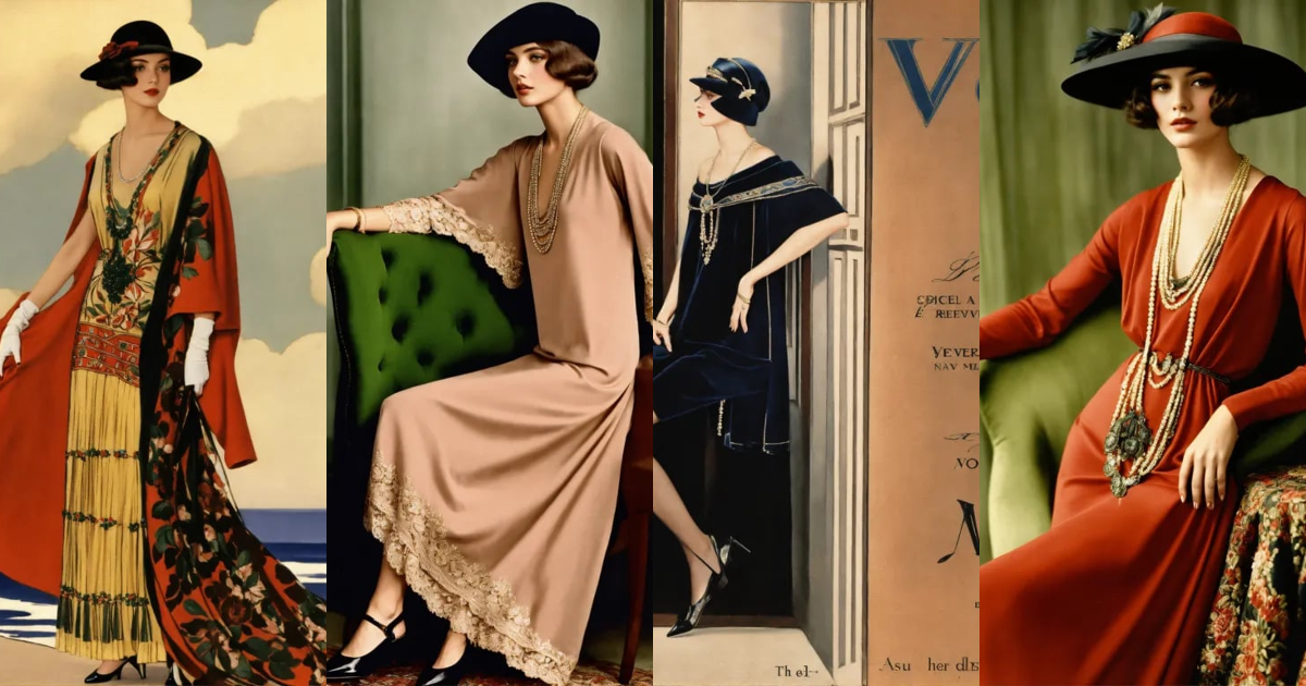 Lexica - Modelo,com vestido de época, 1920, na capa da revista vogue