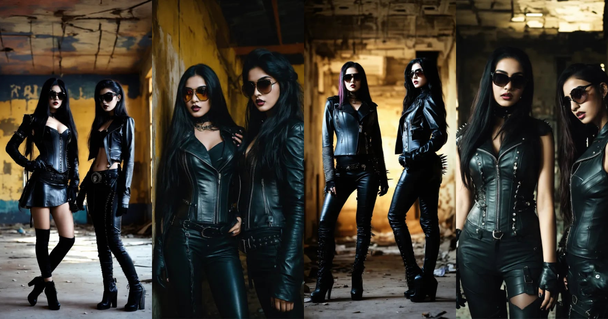 Lexica - Two young pakistan goth women with very long hair posing in a ...