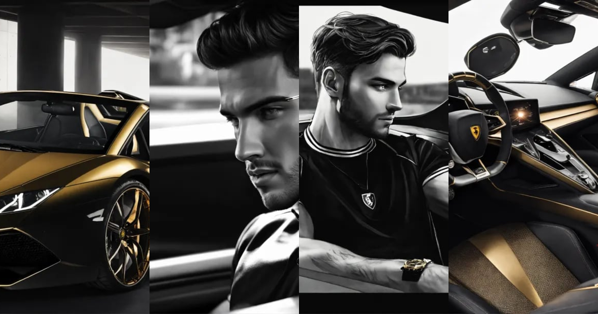 Lexica - Black and white illustration of male confident 27 year old ...