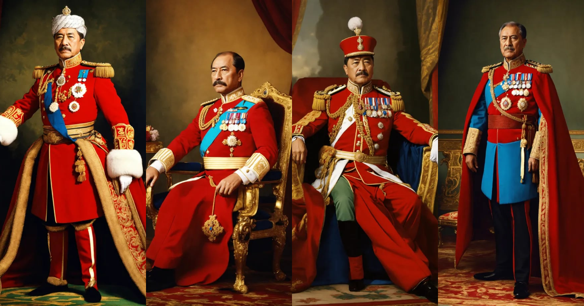 Lexica - A ruthless dictator wearing royal clothes and giving a ...