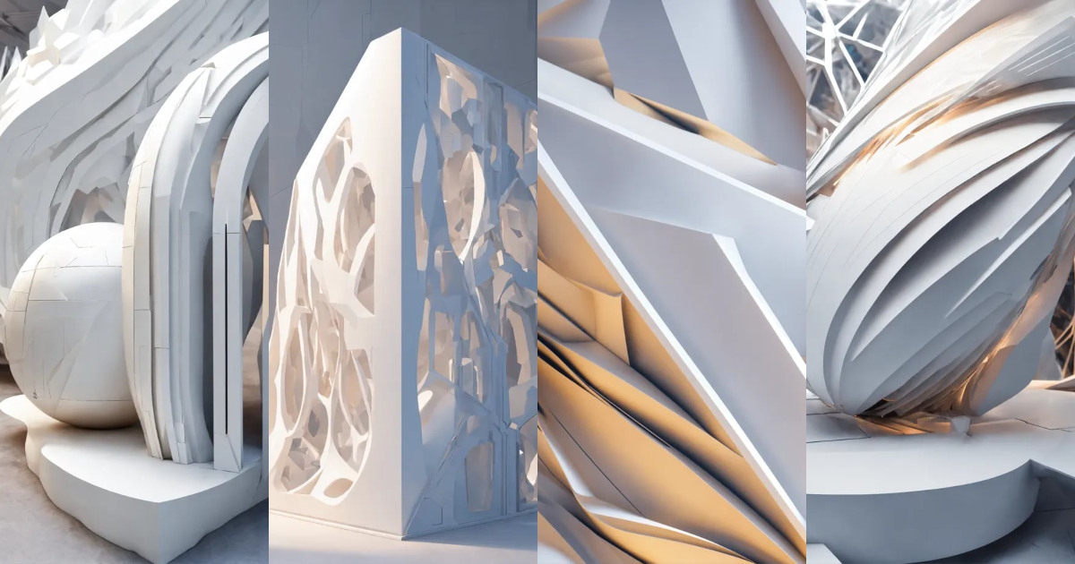 Lexica - Formalist sculptures made of white plastic form futuristic bas ...