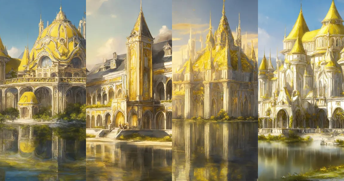 Lexica - Drawing of a fully shown massive white and yellow elegant high ...