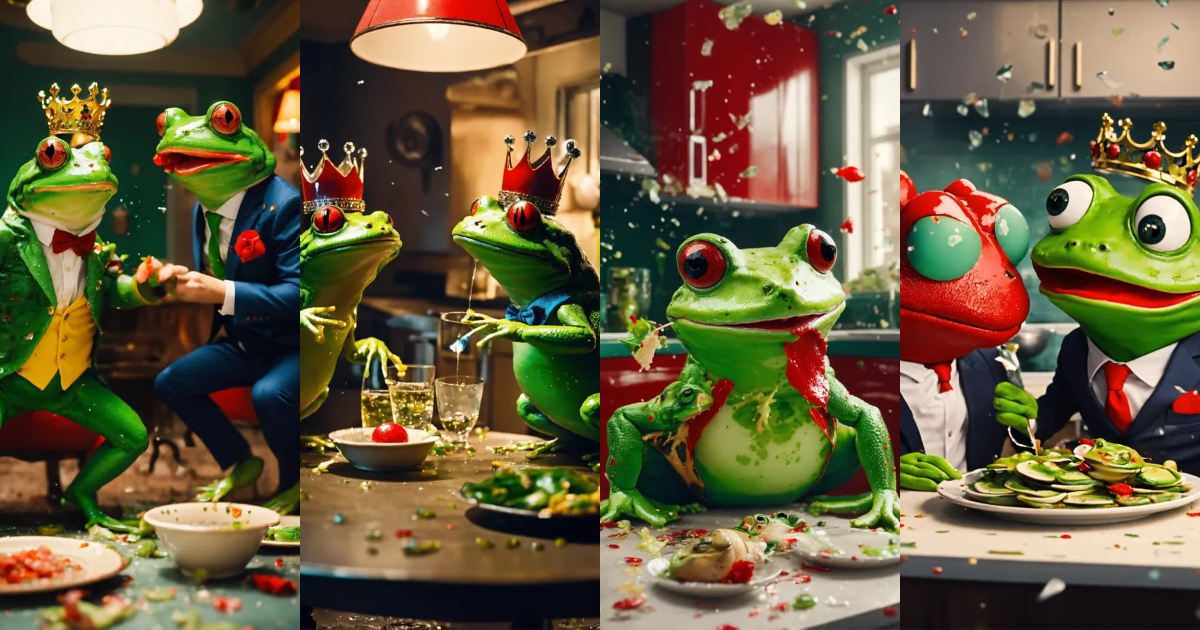 Lexica - Cute human frog fighting arguing runnning with another cute ...