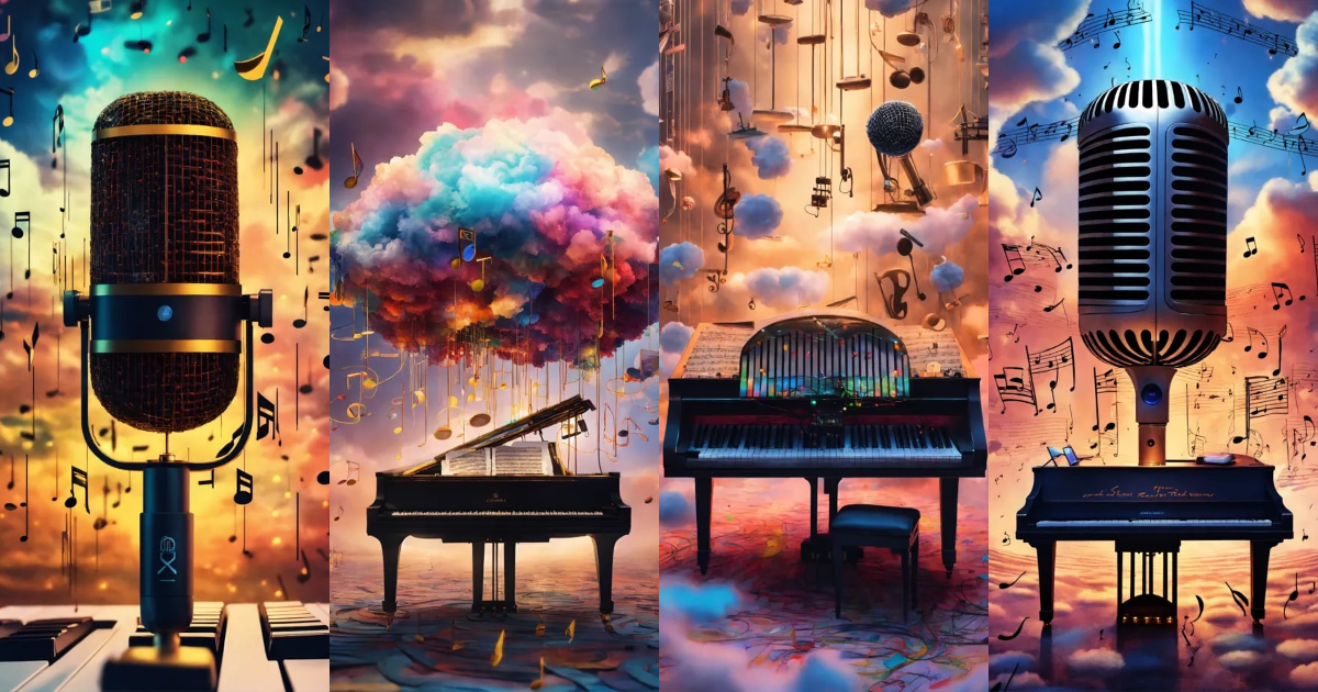 Lexica - A microphone, infused into a floating piano surrounded by ...