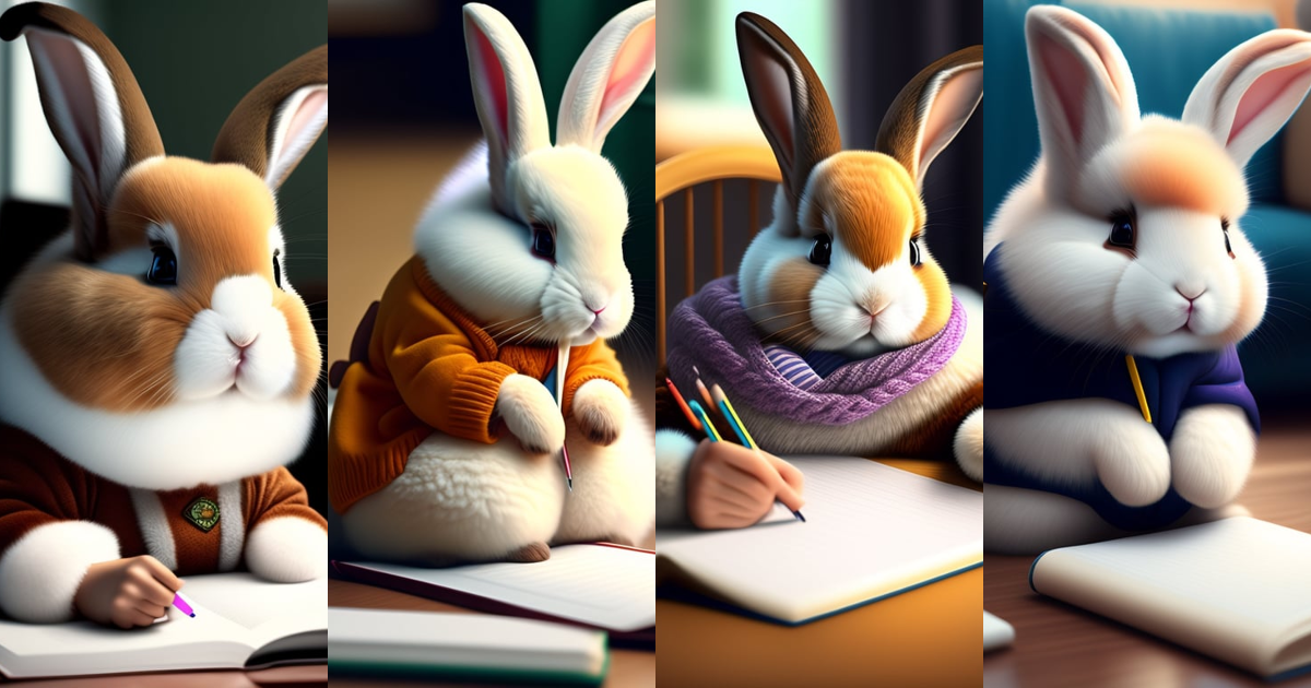 Lexica - A cute fluffy bunny grumpily doing her homework