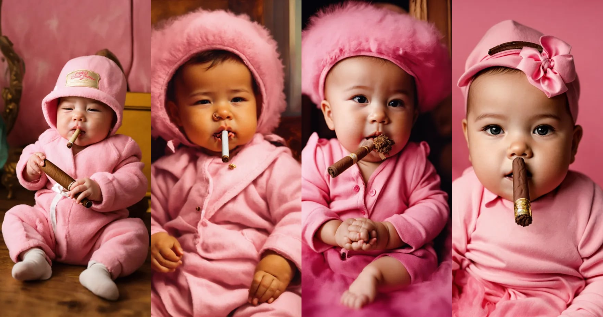 Lexica - A pink baby with a cigar