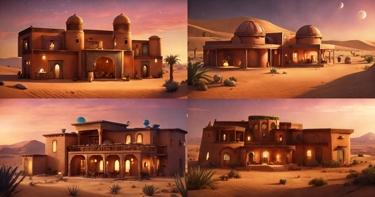 Lexica - Concept art of a large desert home, jakku, desert, flat roof ...