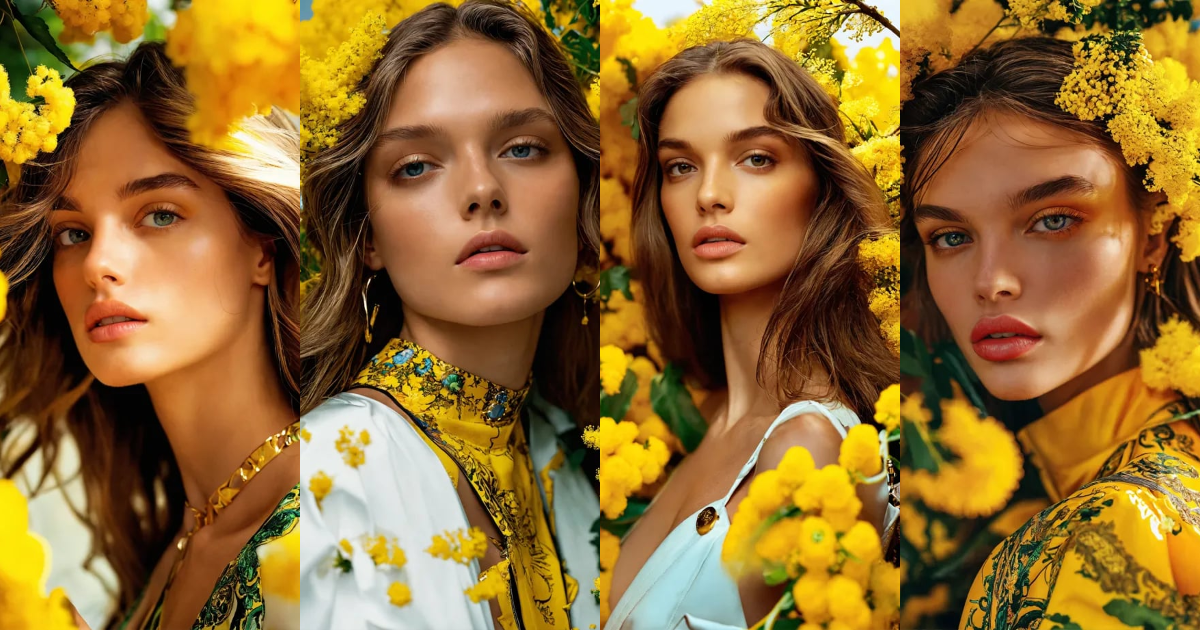 Lexica - Vercase girl model of incredible beauty, spring mimosa photo ...