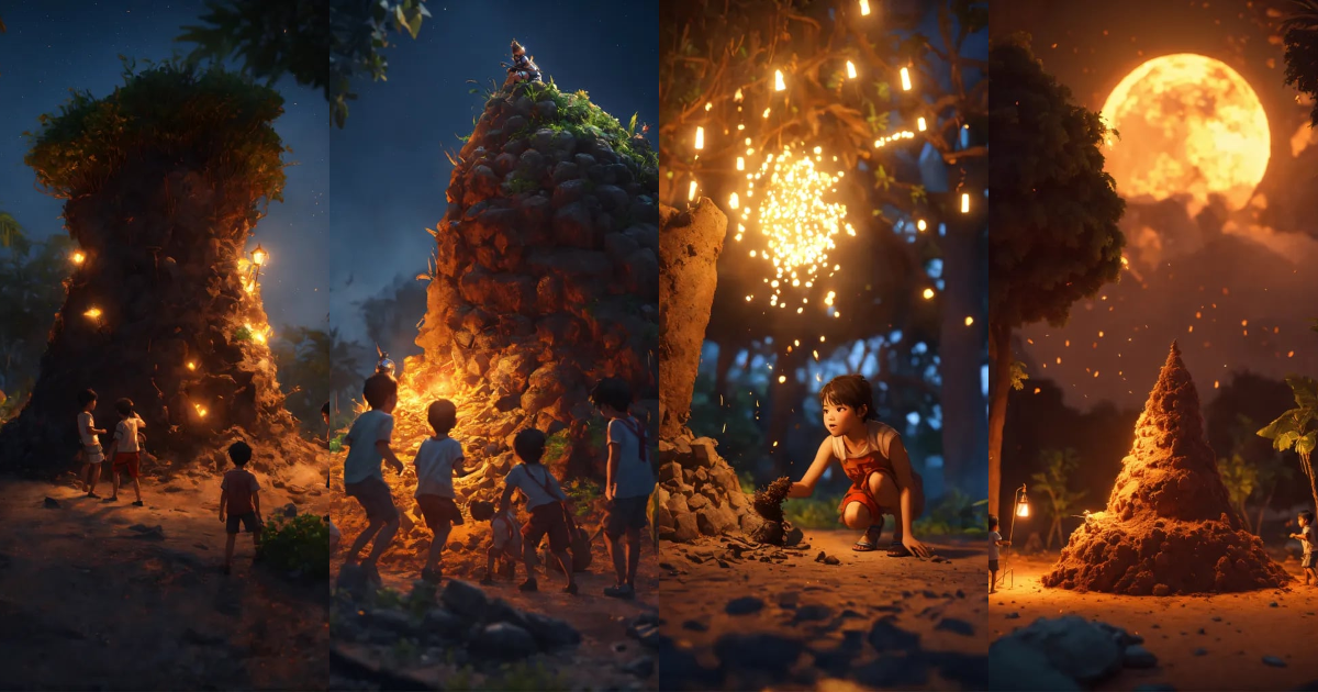 Lexica - Filipino kids playing and destroying a small termite mound at ...