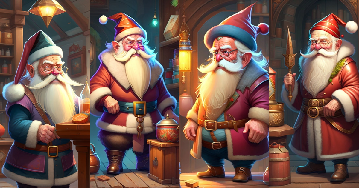 Lexica - Old santa like gnome in the toy shop, digital art, dnd ...