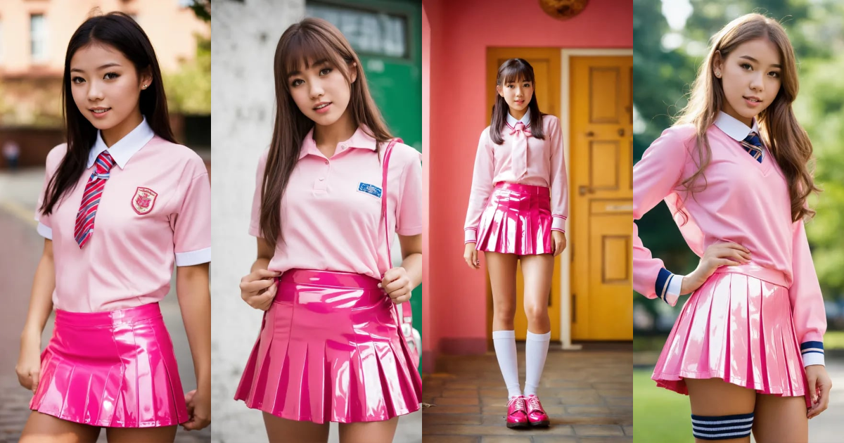 Lexica - Girl in glossy pink school uniform miniskirt