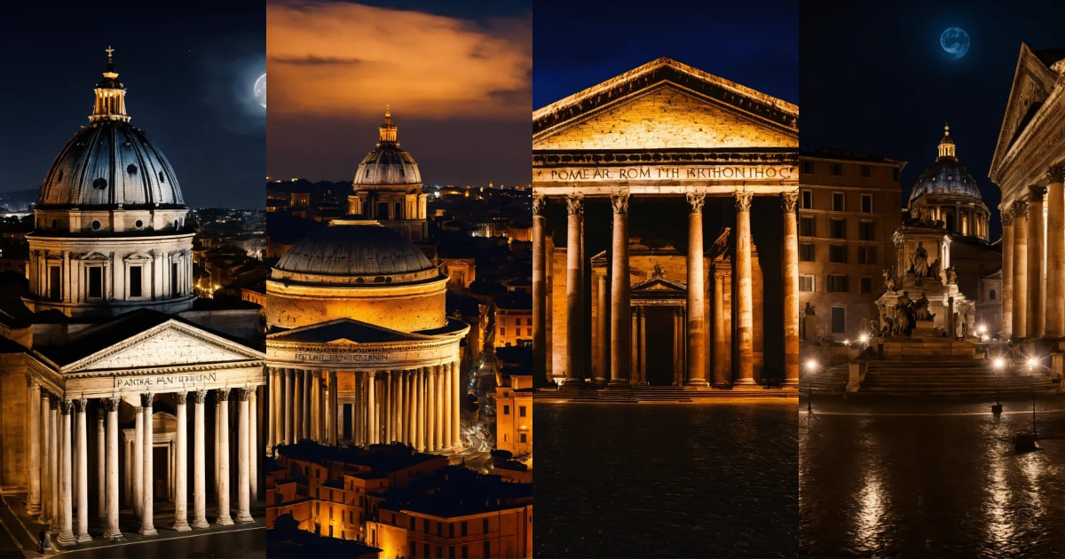 Lexica - Rome pantheon skyline night 4k very detailed