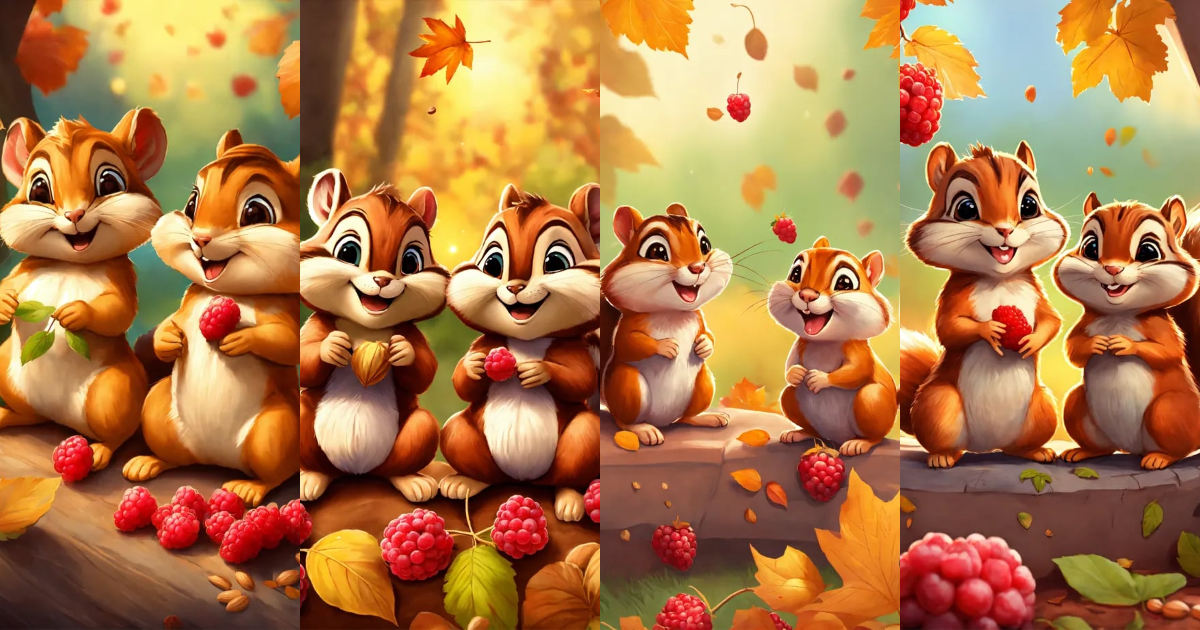 Lexica - Cheerful cartoon two chipmunks are sitting under a bush with ...