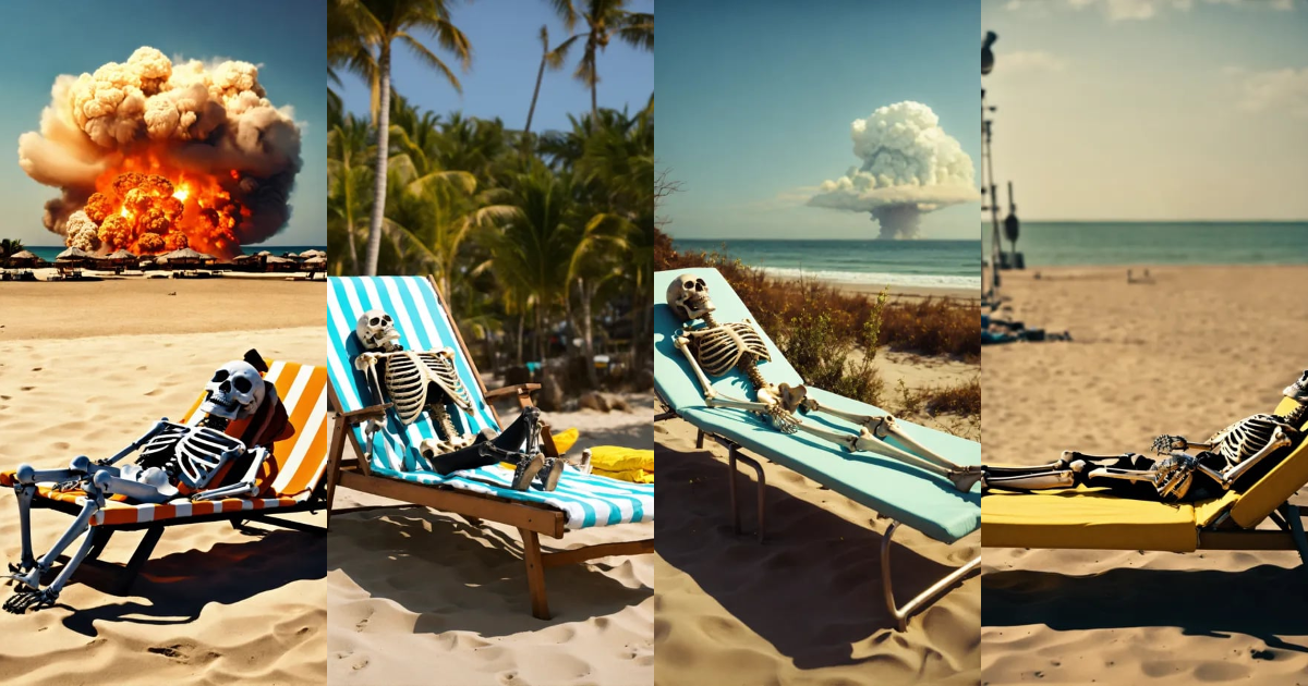 Lexica - Skeleton lies on a sun lounger, hands behind head, legs ...