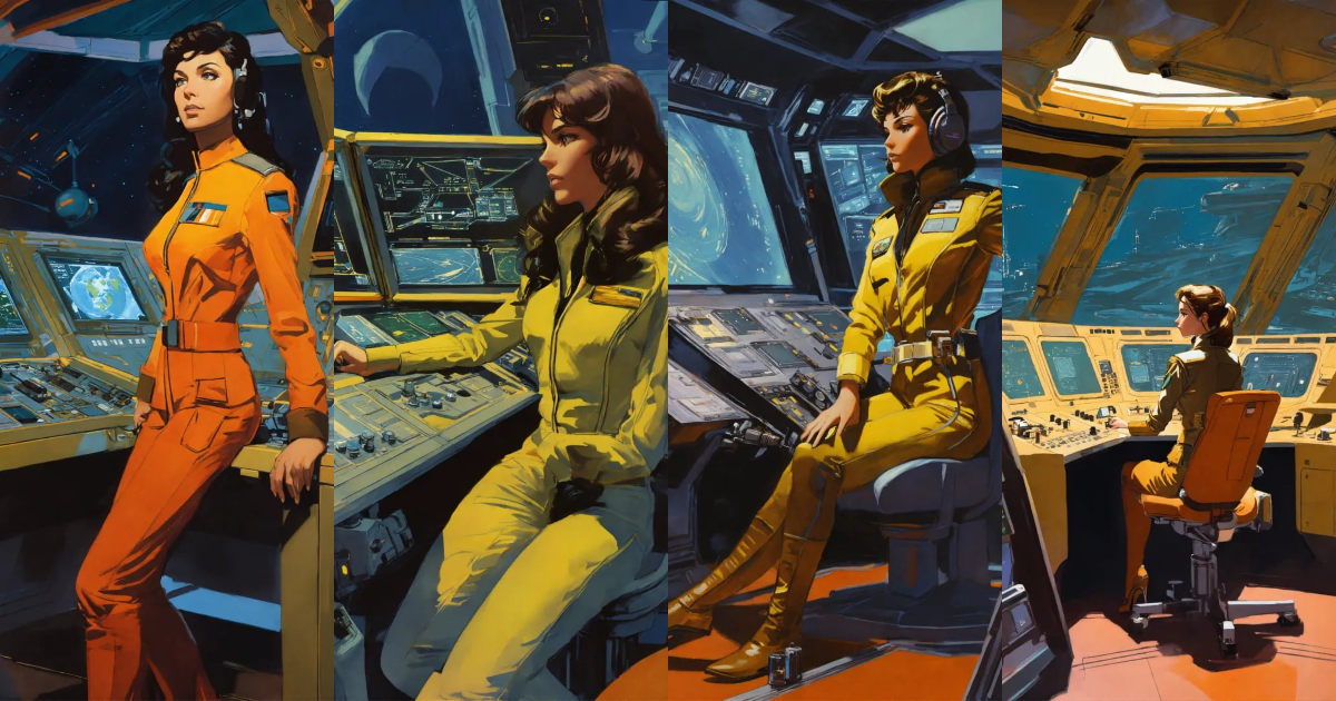 Lexica - "Woman starship captain in command of starship cockpit control ...