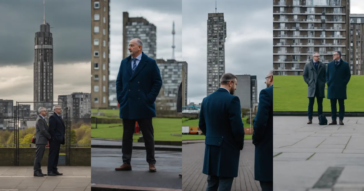 Lexica - Standard focal length, 50mm, grey glasgow tower block in the ...