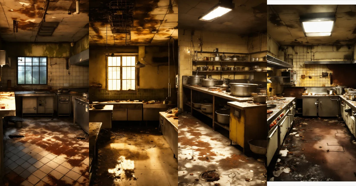 Lexica - Abandoned restaurant kitchen hotel, Large white and steel ...