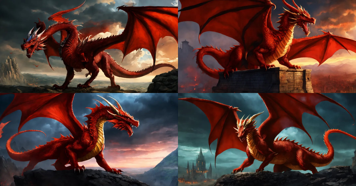 Lexica - Fantasy Setting, an enigmatic Red Dragon, image facing ...