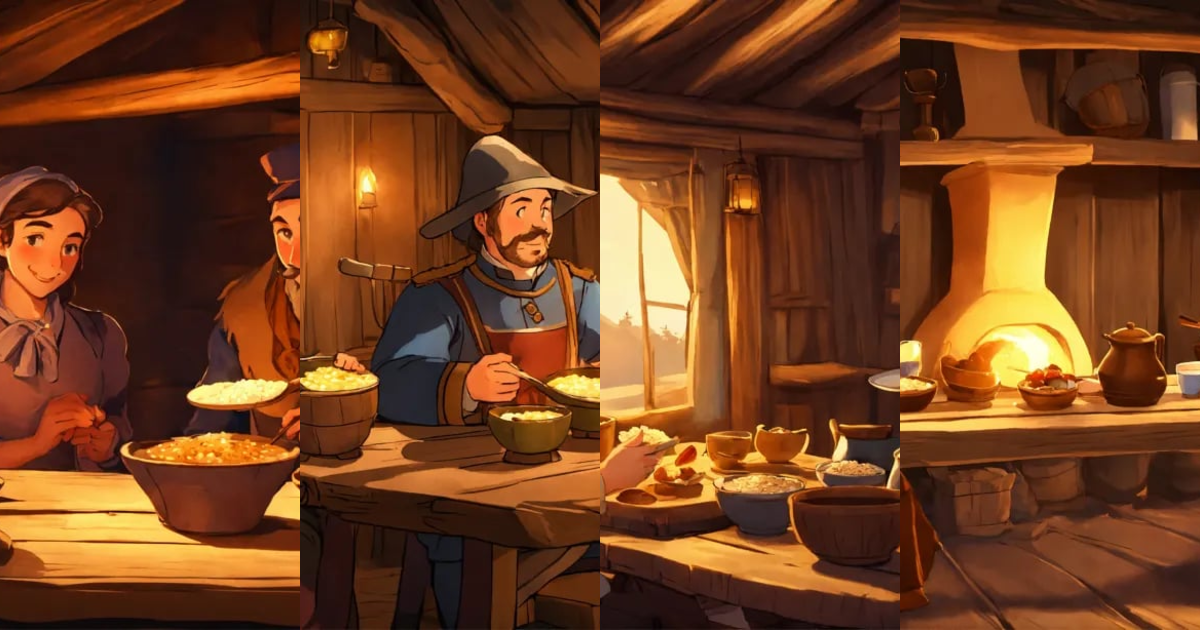 Lexica - Cartoon style a thin 18th century soldier and a woman eat ...