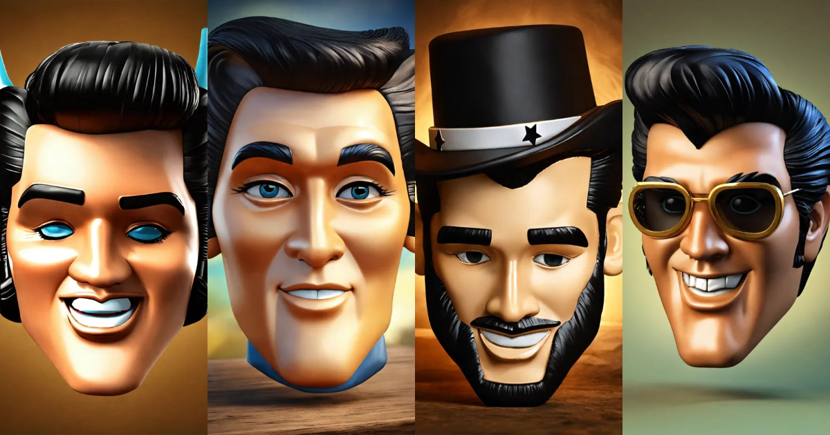 Lexica - Elvis presley 3d style cartoon primitive mascot face