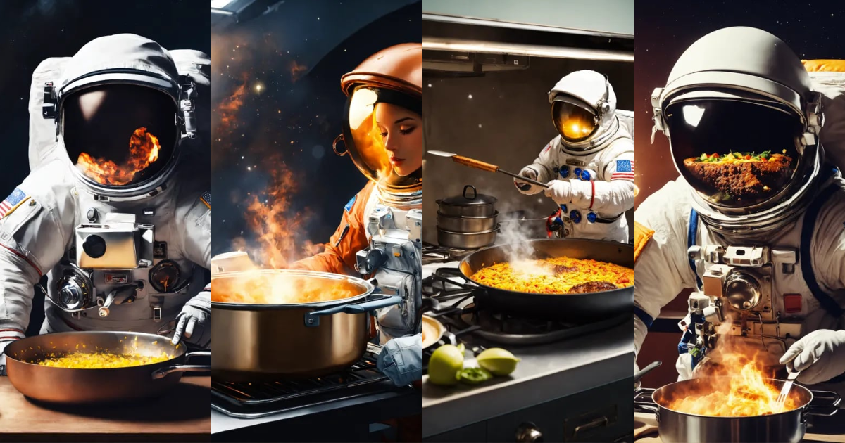 Lexica - Astronaut, cooking in pan, realistic