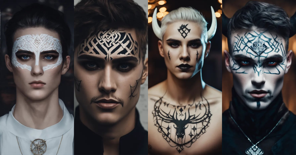 Lexica - Minimal White demonic runes makeup face male
