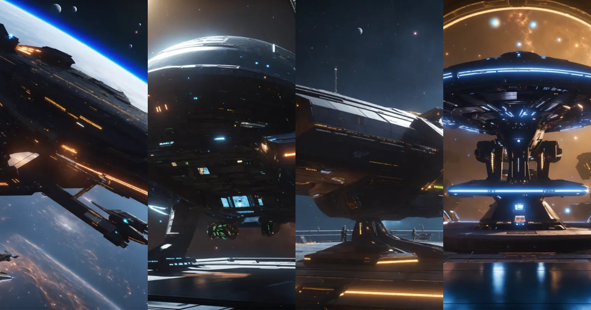 Lexica - Smmall Dark alien space fighter docked in space on a star dock ...