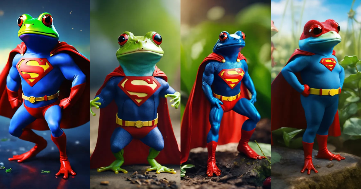 Lexica - Coqui frog in superman uniform, 8k