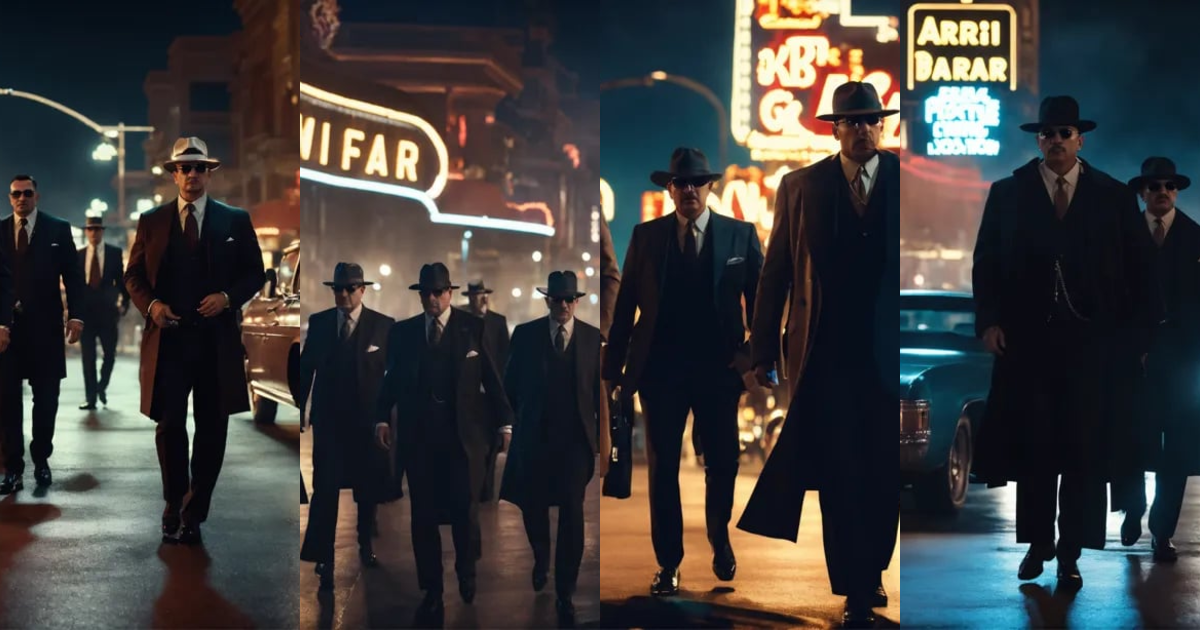 Lexica - Group of mafia gangster members in vegas street, smoky mood ...
