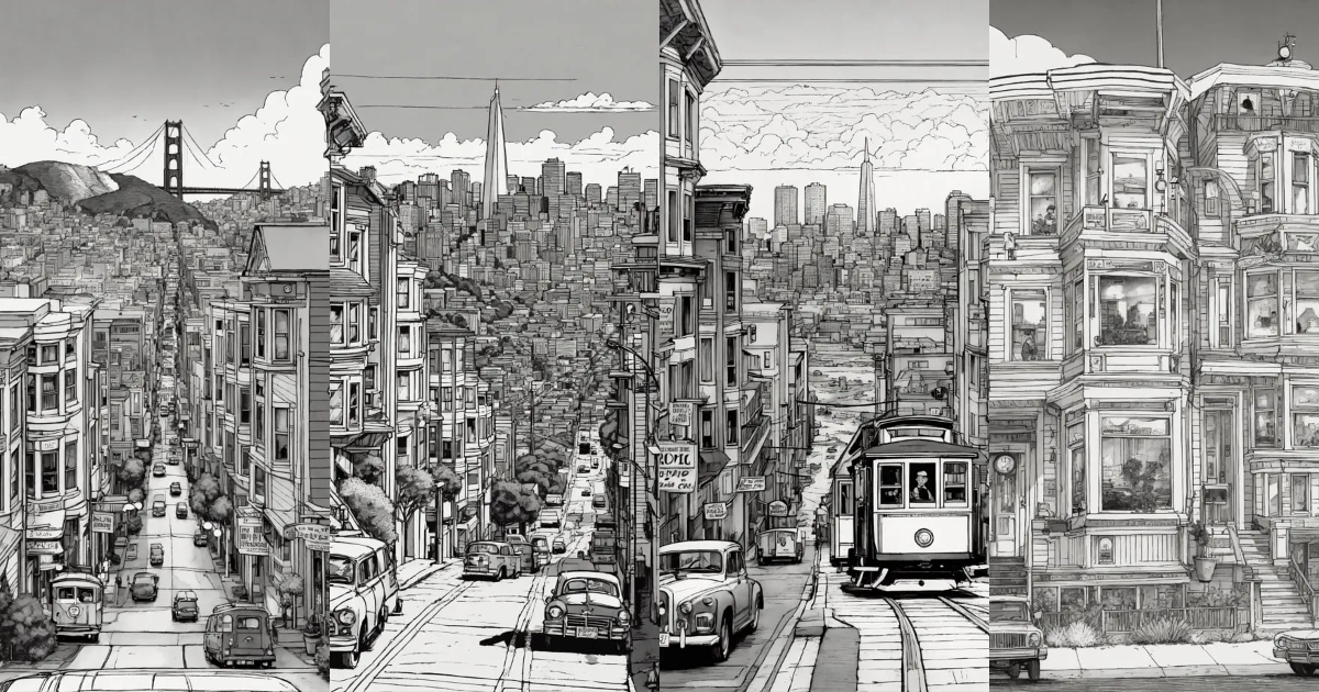 Lexica - Beautiful San Francisco, illustrated by hedge, style of tin tin comics, pen and ink ...