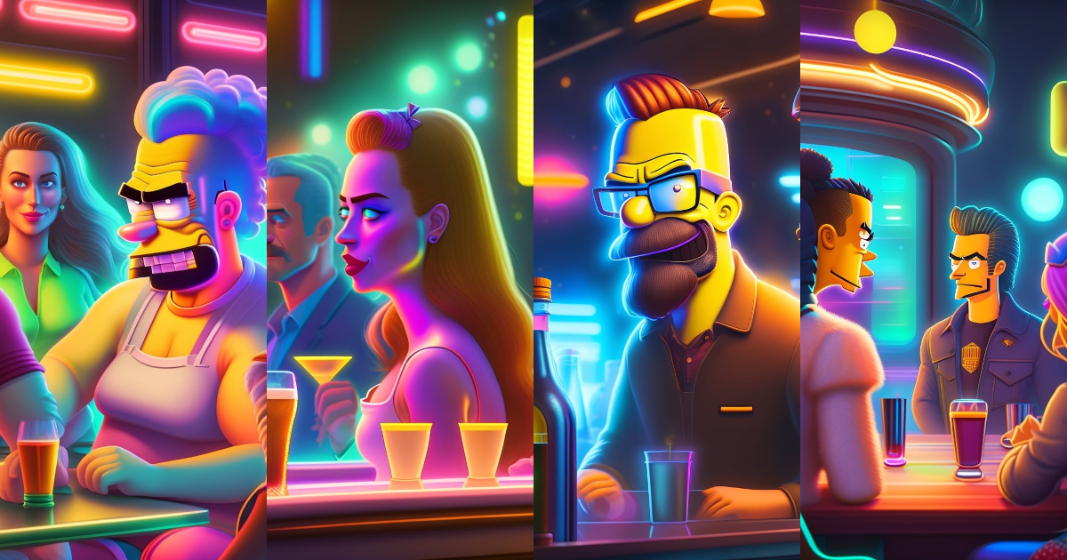 Lexica - Bart Simpsons real person in club partying, with neon lights ...