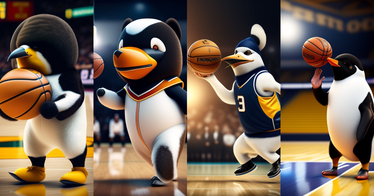 Lexica - An anthropomorphic penguin in basketball outfit playing on ...