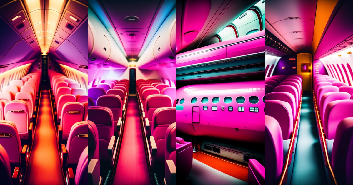 Lexica - (analog style), (documentary shot), inside airplane's cabin ...