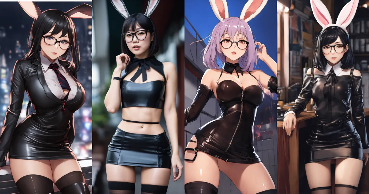 Lexica - Thigh highs socks black, aya nakamura with glasses in latex skin, point of view, no ...