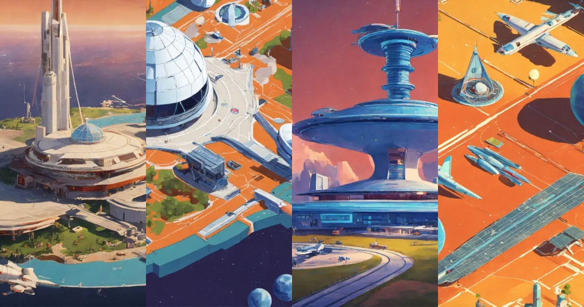 Lexica - Satellite. Isometric. Retrofuturistic. USSR. Jetsons. Space.