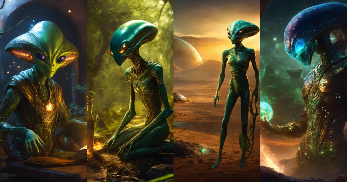 Lexica - Genera una imagen de un alien haciendo magia y hechiceria