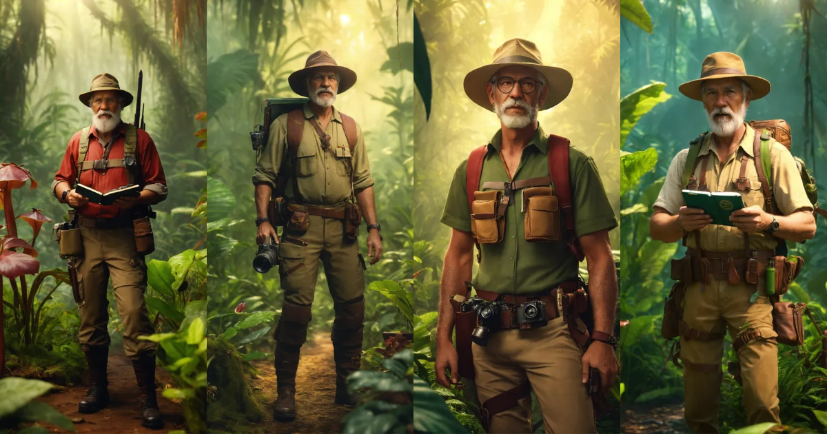 Lexica - ESTABLISHING SHOT of a front view of a 60 year old botanist in ...