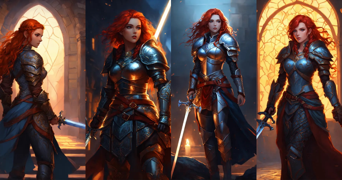 Lexica - Female paladin in center, dnd, fantasy, braided red hair ...