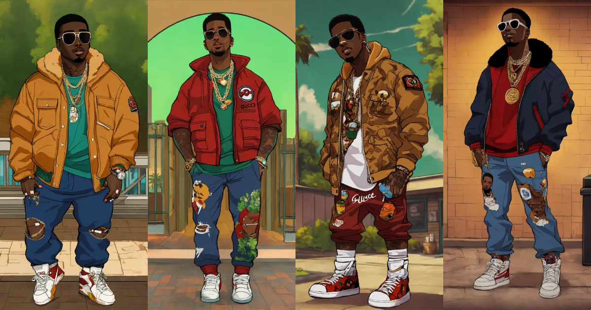 Lexica - Hip hop art style gucci mane boondocks full body