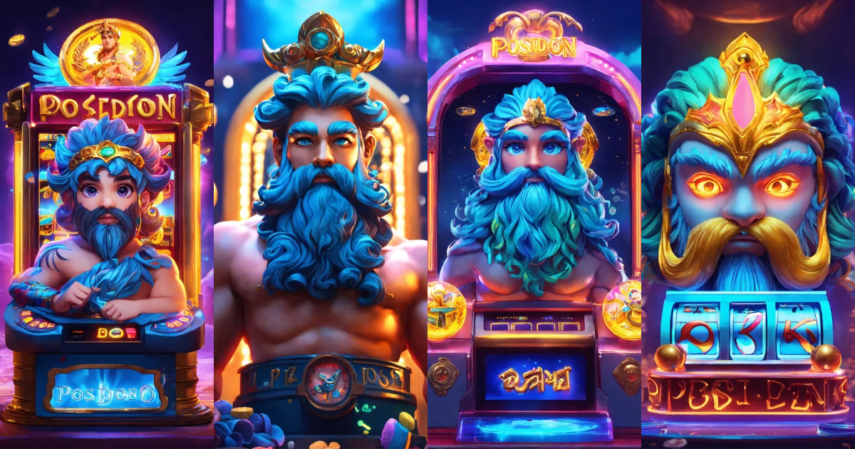 Lexica - Cutie Q version character poseidon ，slot machine 8k with neon ...