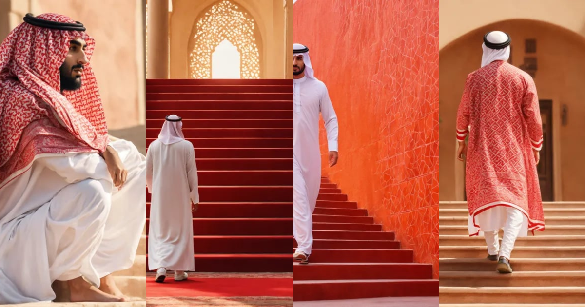 Lexica - Saudi man climbing up steps, looking right, side-way, white ...