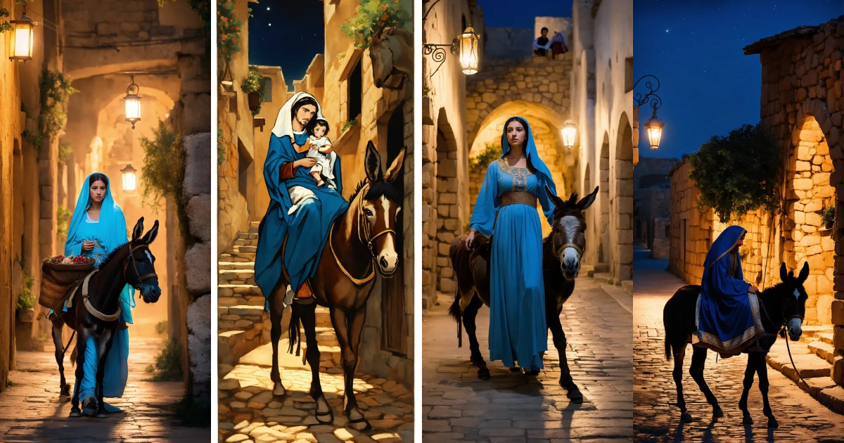 Lexica - Narivity scene. at night. saint Joseph on front(walking) and ...