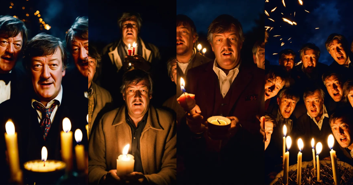 Lexica - Cinematic Portrait of Stephen fry and dozens of his Identical ...