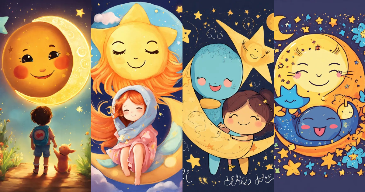 Lexica - A cute drew a star, hug a moon and sun