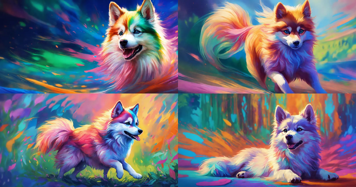 Lexica - In this vibrant painting, a graceful Pomsky is captured in ...