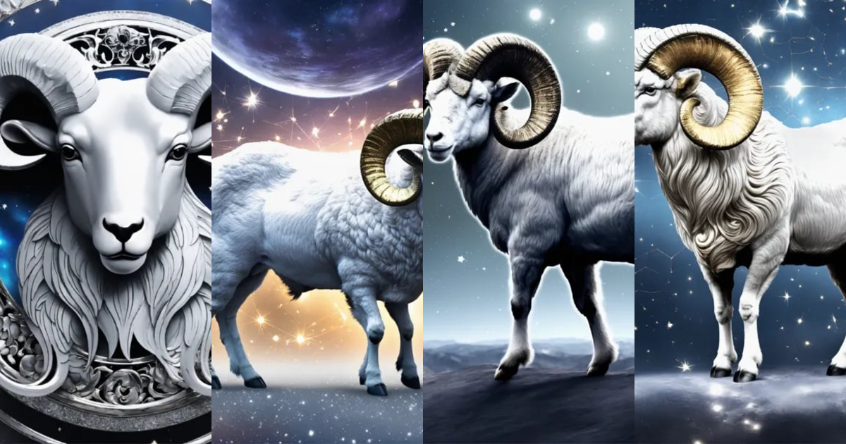 Lexica - White and silver ram, zodiac sign, white, silver, universe ...
