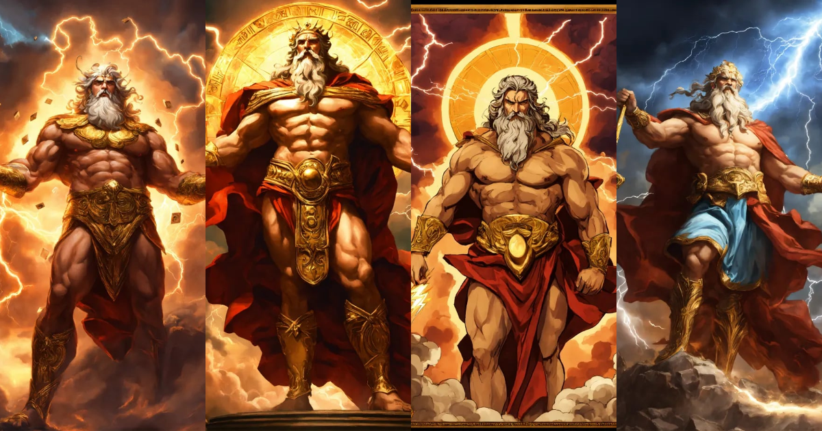 Lexica - Old god zeus, in heaven, with atretic body, angry, throwing ...