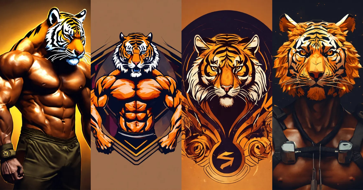 Lexica - A logo, tiger in human shape with muscles during fitness ...