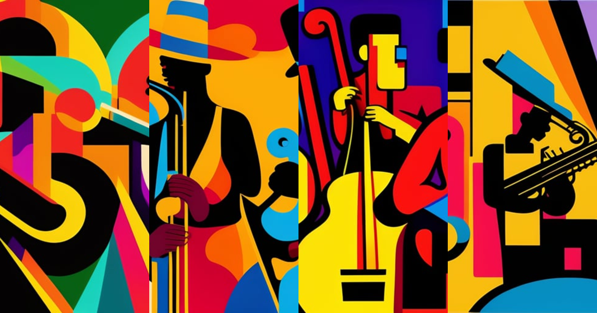 Lexica - 4 jazz musicians, playing with instruments, abstract art in ...