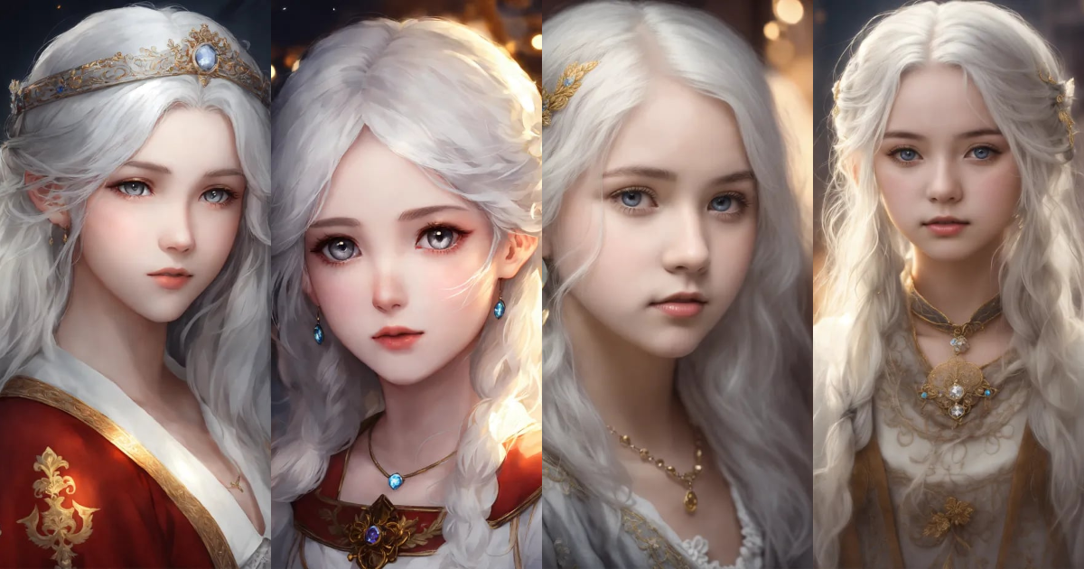 Lexica - A lonely little white-haired noble girl with light gray eyes